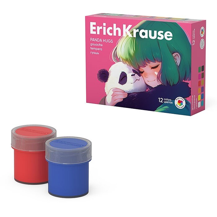 Гуашь Erich Krause "Panda Hugs", 12 цветов по 20 мл, в коробке 12 шт