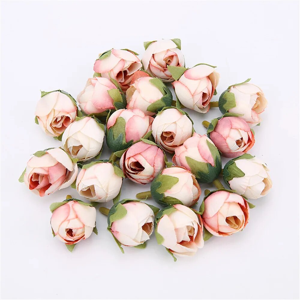 Искусственные розы белые и champagne rose, 10 шт.