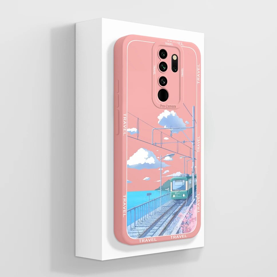 Розовый чехол Redmi Note 8 Pro с рисунком "Поезд"
