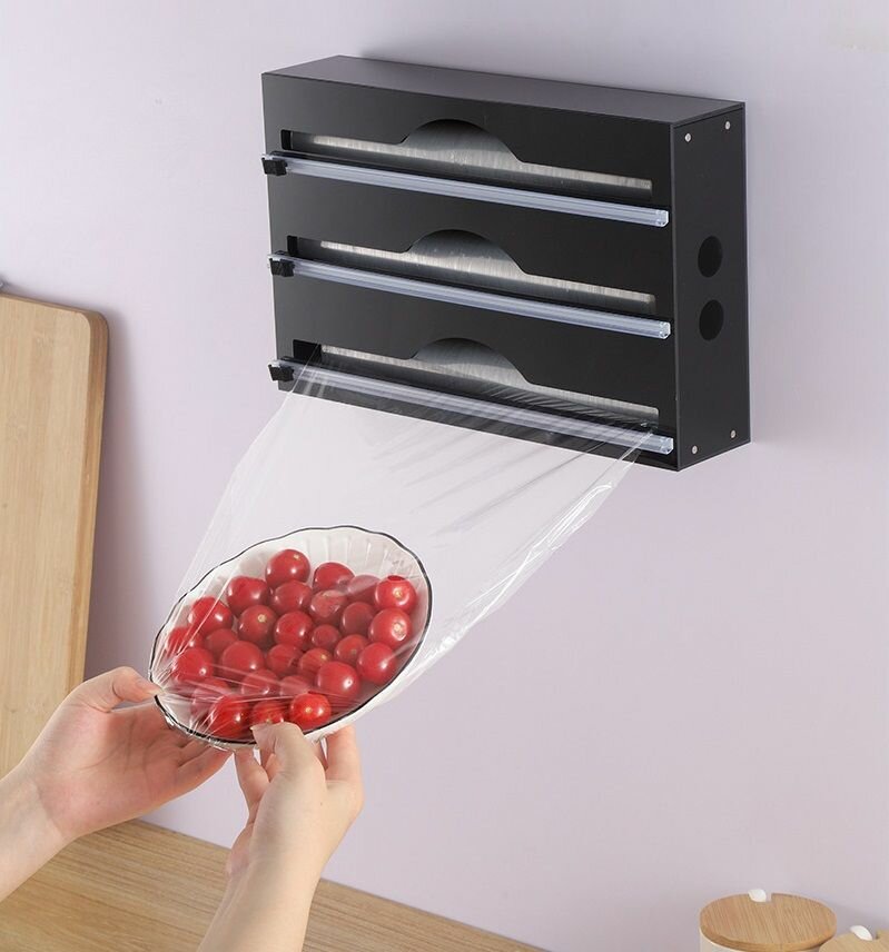 Кухонный диспенсер для пищевой пленки с резаком / Держатель органайзер для фольги и пергамента