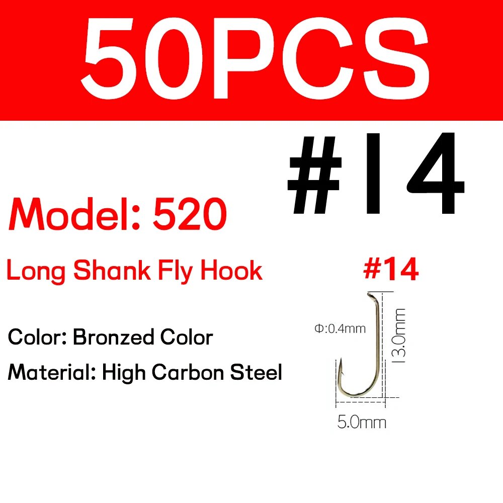 WIFREO Рыболовные крючки для нахлыста 50pcs size 14