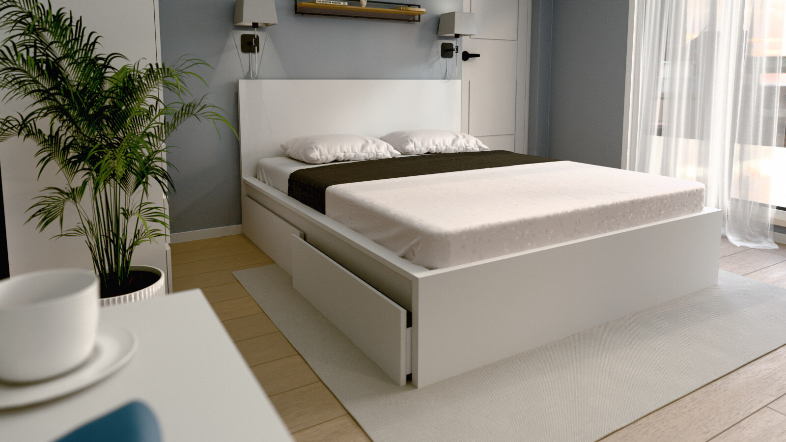 Кровать "Мальм", двуспальная, с выдвижными ящиками, 160x200 см