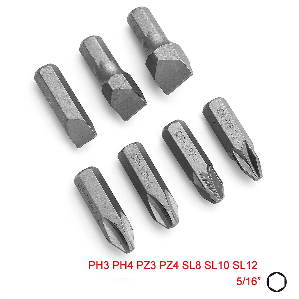 Набор бит 5/16" PH3 PH4 PZ3 PZ4 SL8 SL10 SL12