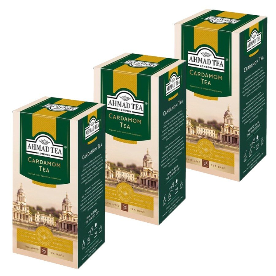 Чай черный Ахмад Кардамон 25 пакетов, 3 штуки
