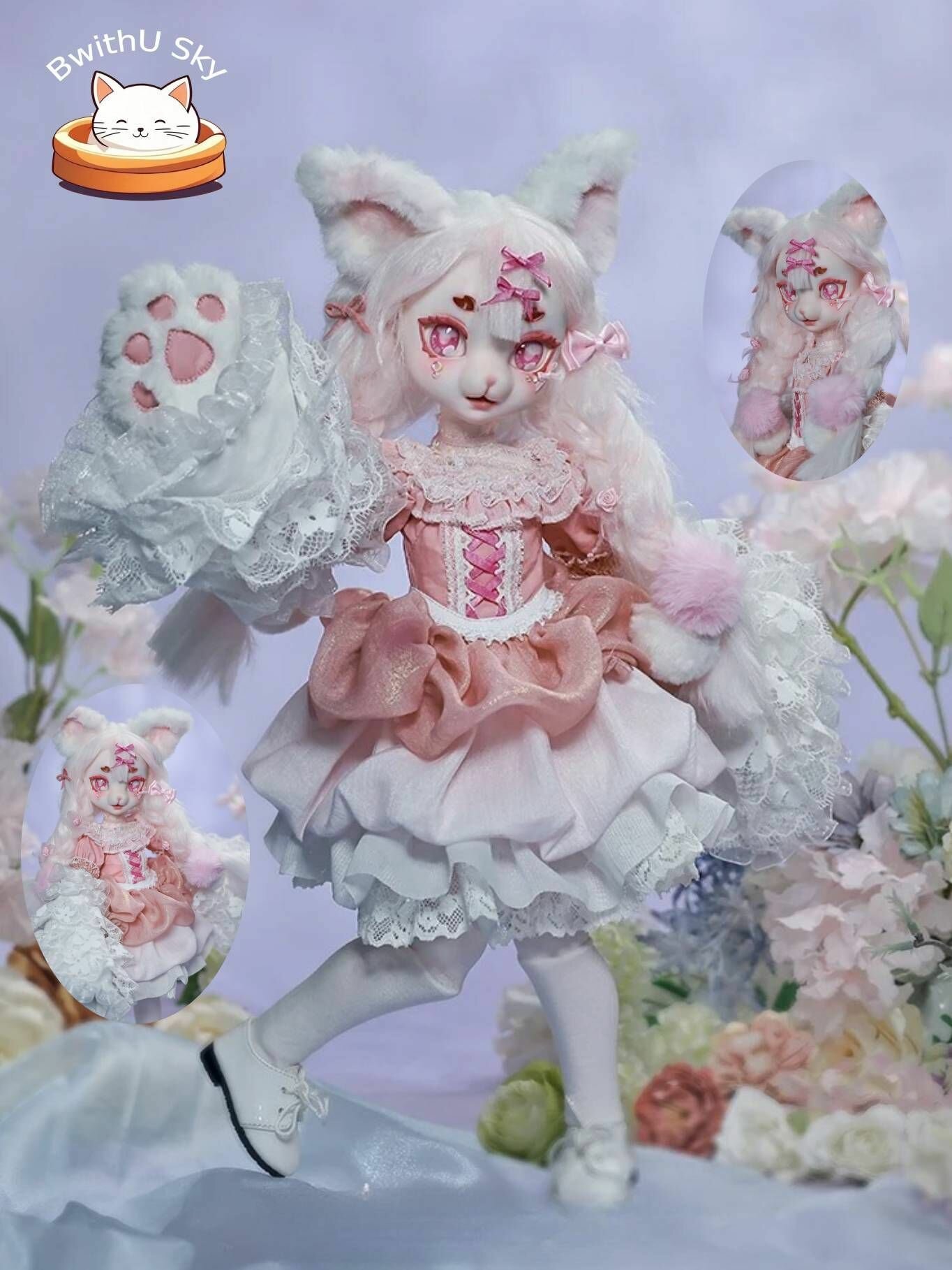 BwithU Yukino (1/4 BJD кукла) — Мягкая и очаровательная CHARM! Белые и розовые тона, кошачьи ушки и лаки