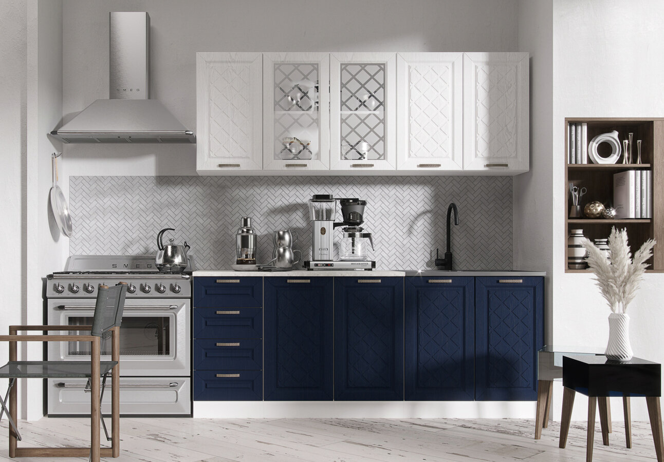 Кухонный гарнитур, кухня, готовый комплект Агава 1,8 м Акация белая/Сапфир