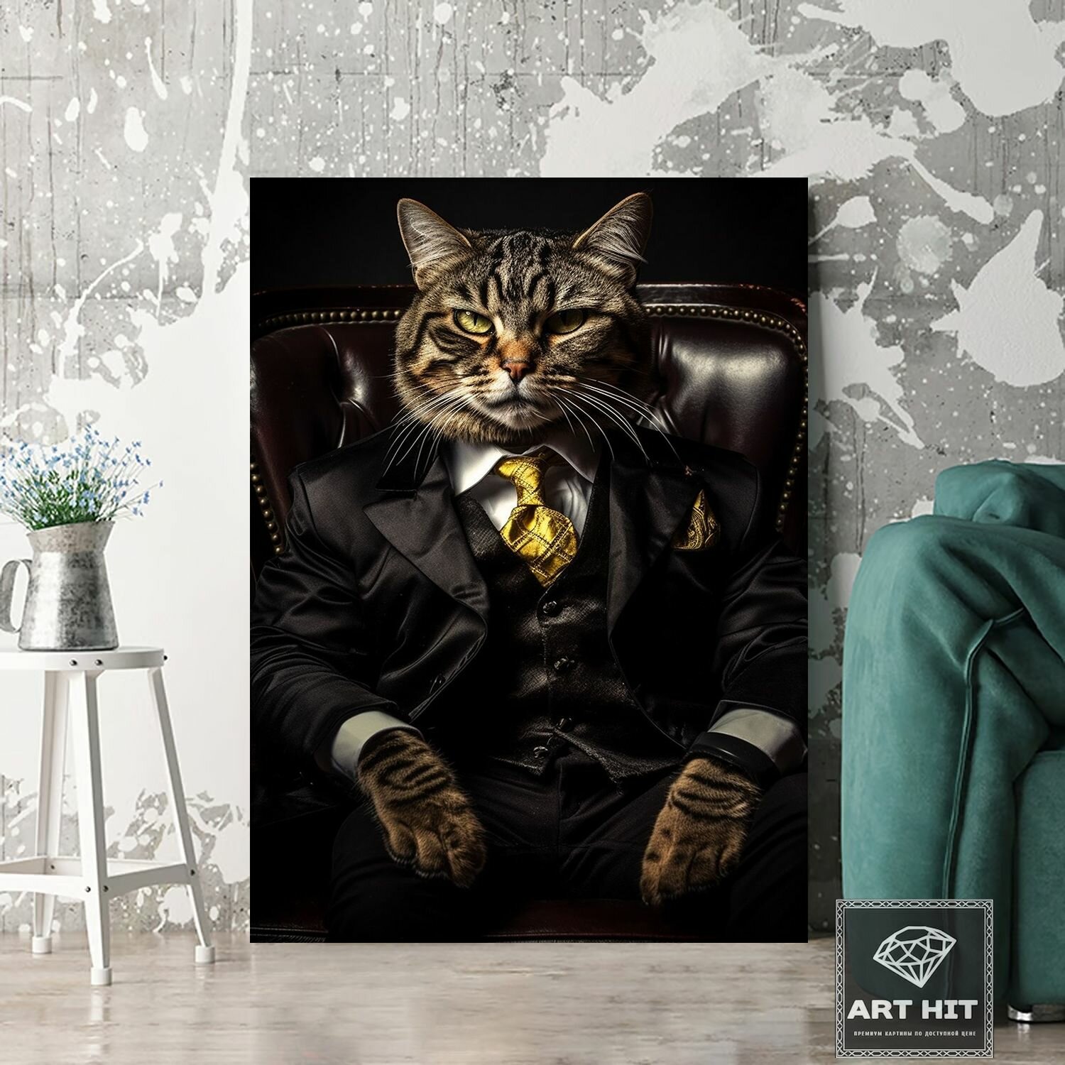 Картина кот, важный кот в костюме, 30х40 см.