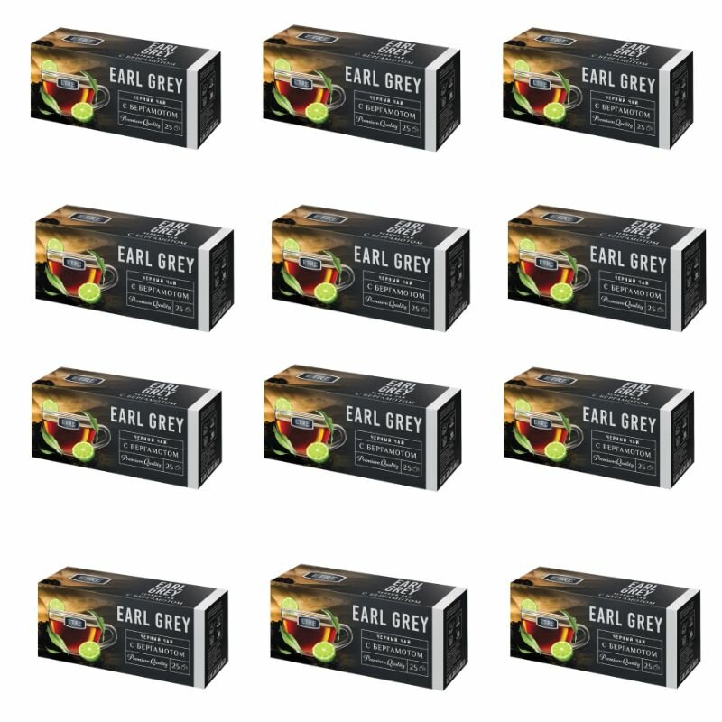 ETRE Чай черный, Earl Grey, с бергамотом, 25 пакетиков в упаковке, 12 уп.