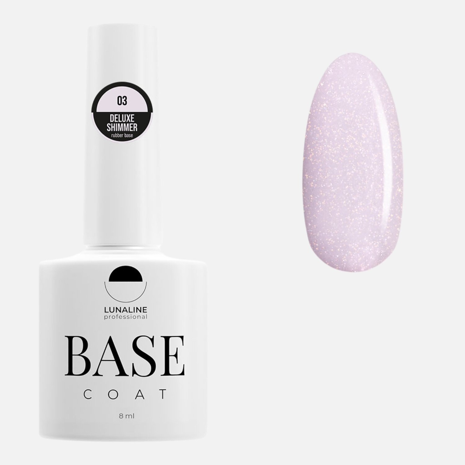 Камуфлирующая база для гель-лака LunaLine Deluxe с шиммером №03 8 мл сиреневая