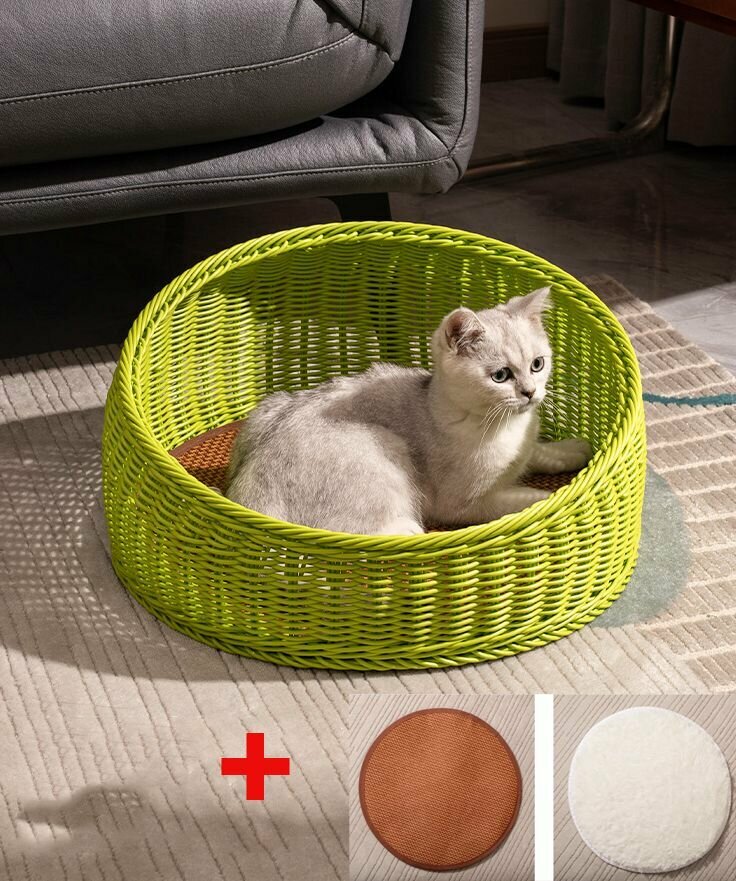 Лежаки, подстилки, домики и вольеры для домашних кошек и собак из полиэтиленового ротанга ручной работыЛежаки, подстилки и коврики для кошек и собак из полиэтиленового ротанга ручного плетения