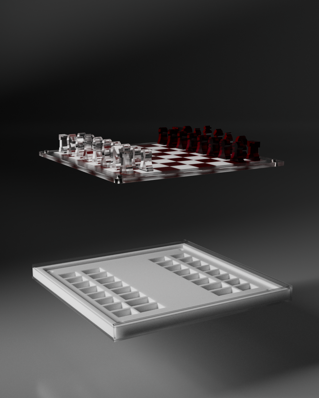 Шахматы из акрила «Туз сердец» от Ace of Hearts с отдельным игровым полем и коробкой для хранения