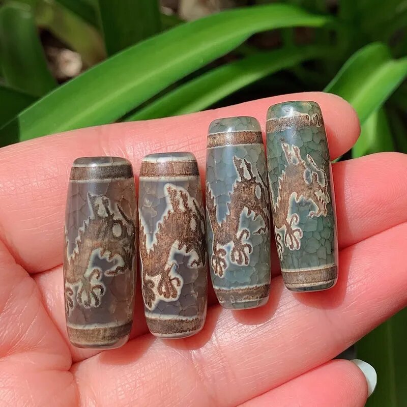 Винтажные тибетские бусины Дзи из агата Aura Myria