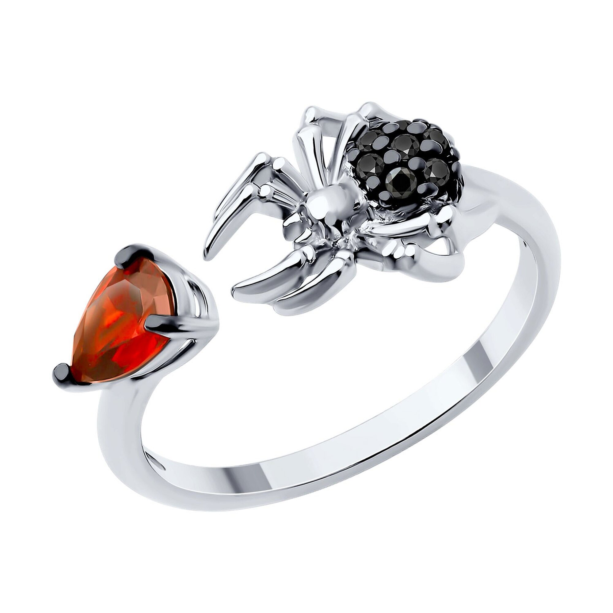 Кольцо, серебро, 925 проба, родирование, фианит