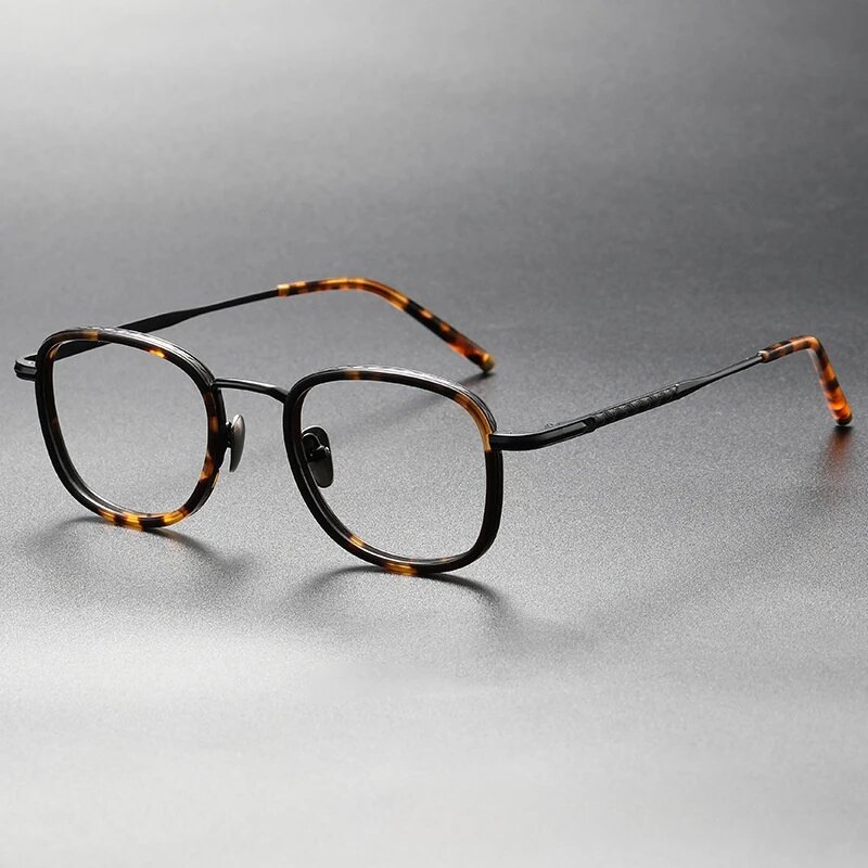 YIMARUILI Ретро круглые очки из титана, Tortoiseshell Black