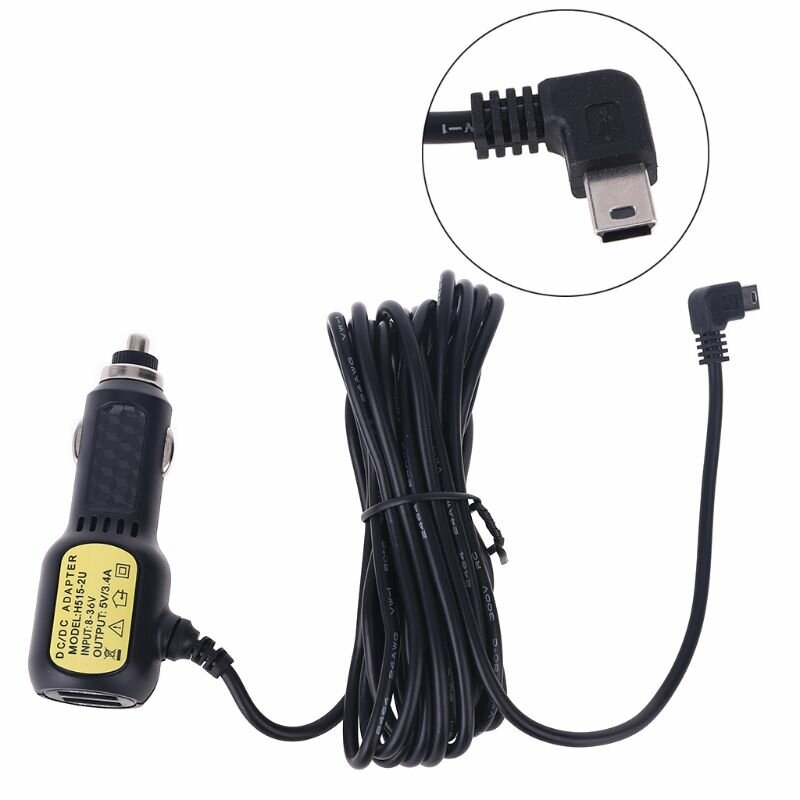 (1 шт.) Автомобильное зарядное устройство с двумя USB для видеорегистратора - MINI, разъем под углом вправо