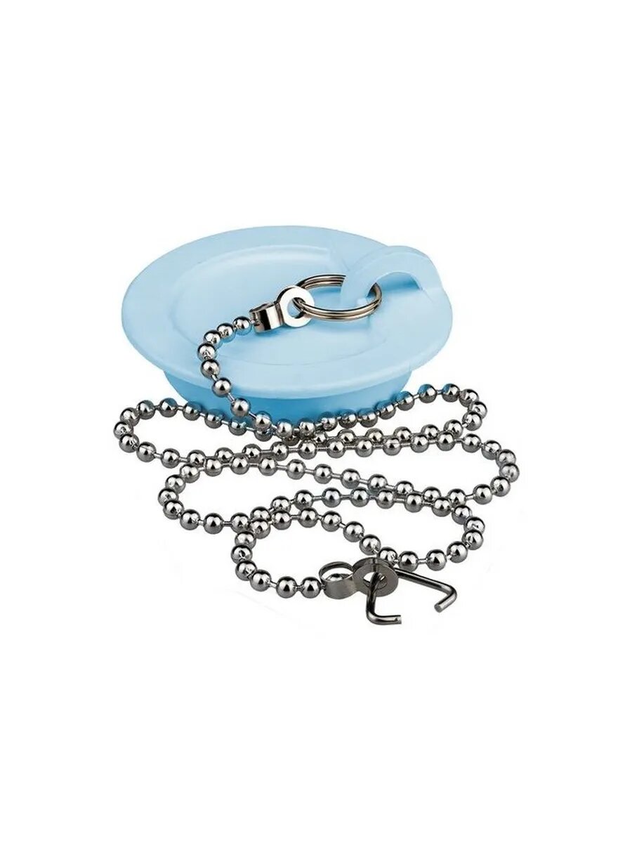 Пробка для ванны (раковины) голубая c цепочкой из нерж. стал