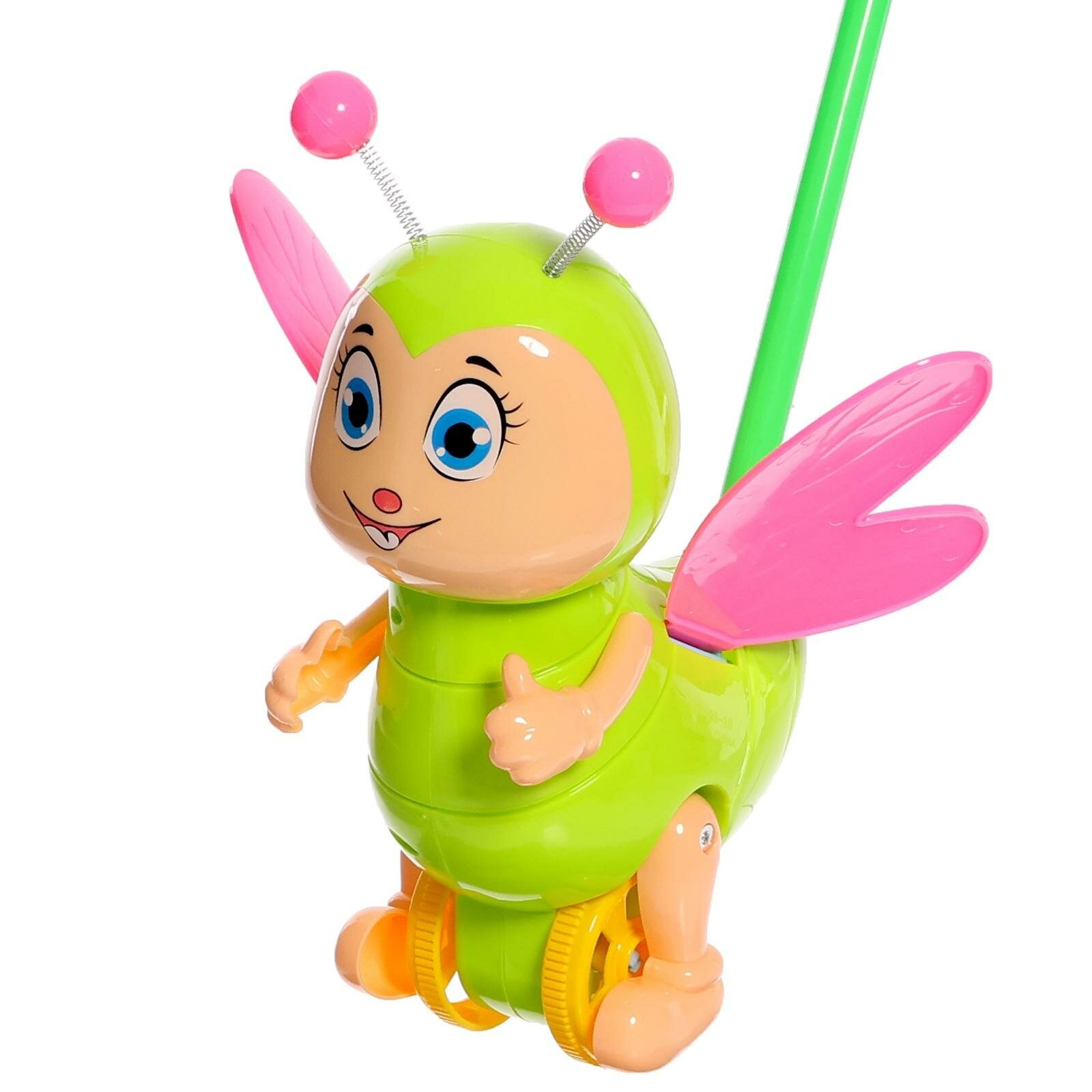 Каталка ЛАС играс "Забавная бабочка", пластик, длина ручки 40 см, цвета микс