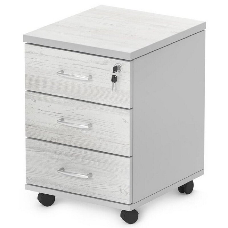 Тумба выкатная EASY TO LEAD сосна винтер, серый, 3 ящика, с замком