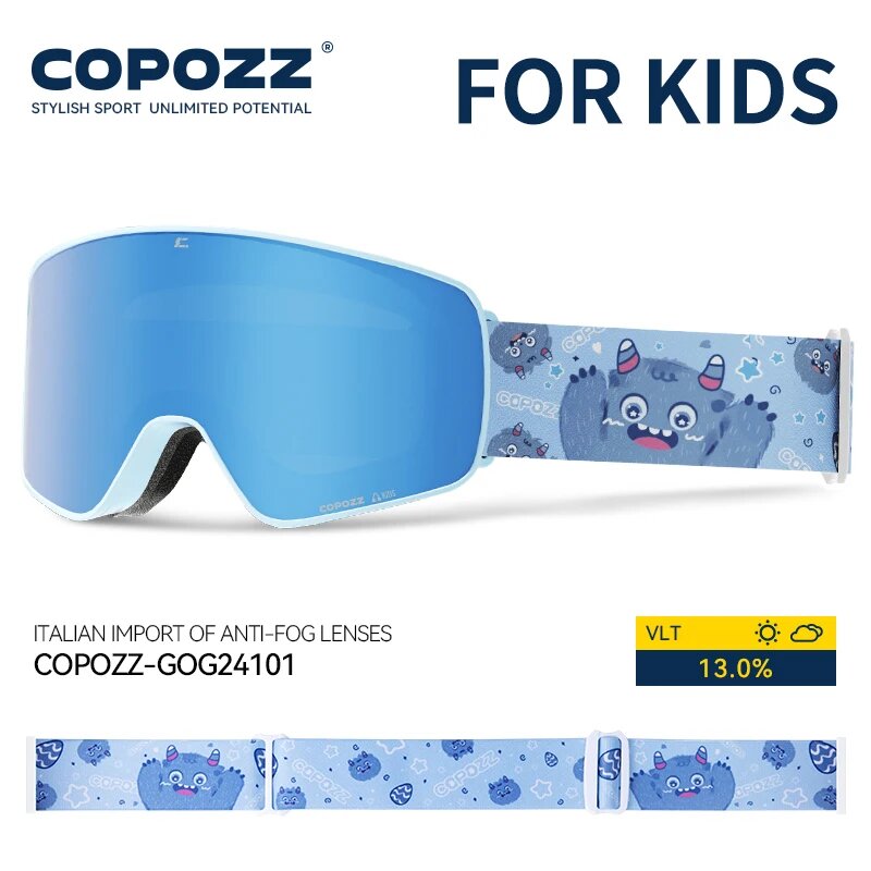 COPOZZ Детские магнитные лыжные очки UV400 Blue monster