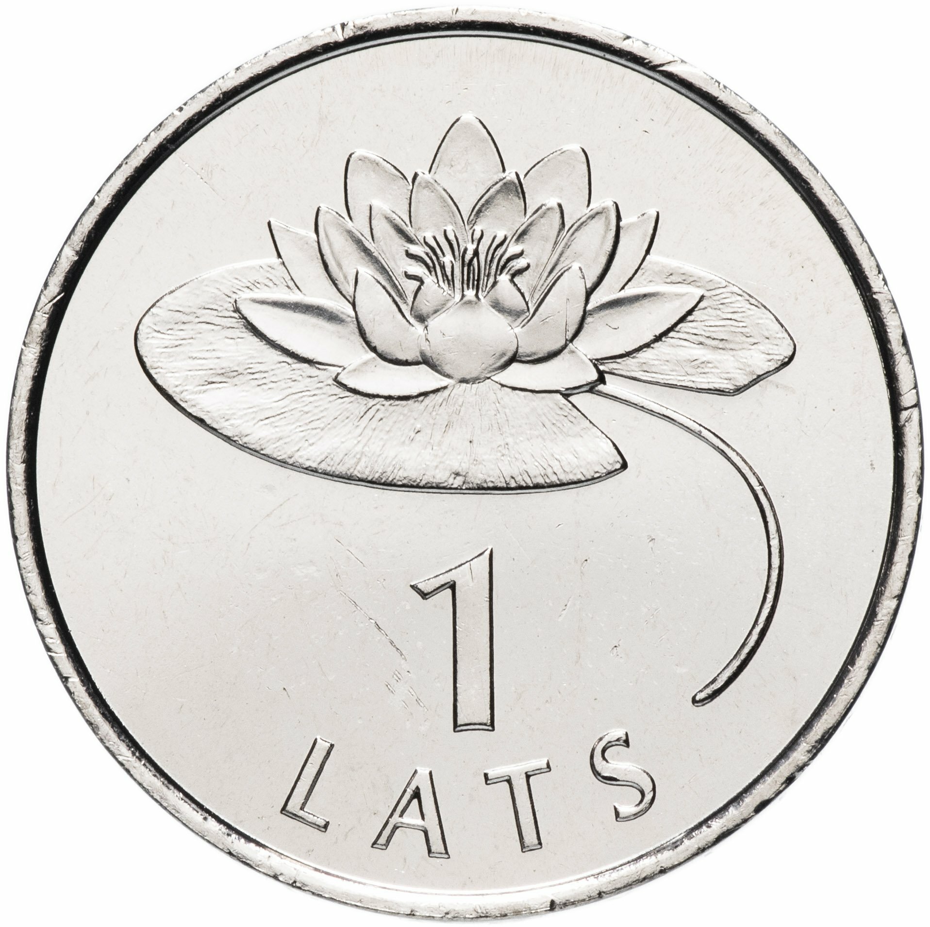 Латвия 1 лат 2008 "Кувшинка", Мельхиор медь-никель, в сохранности UNC