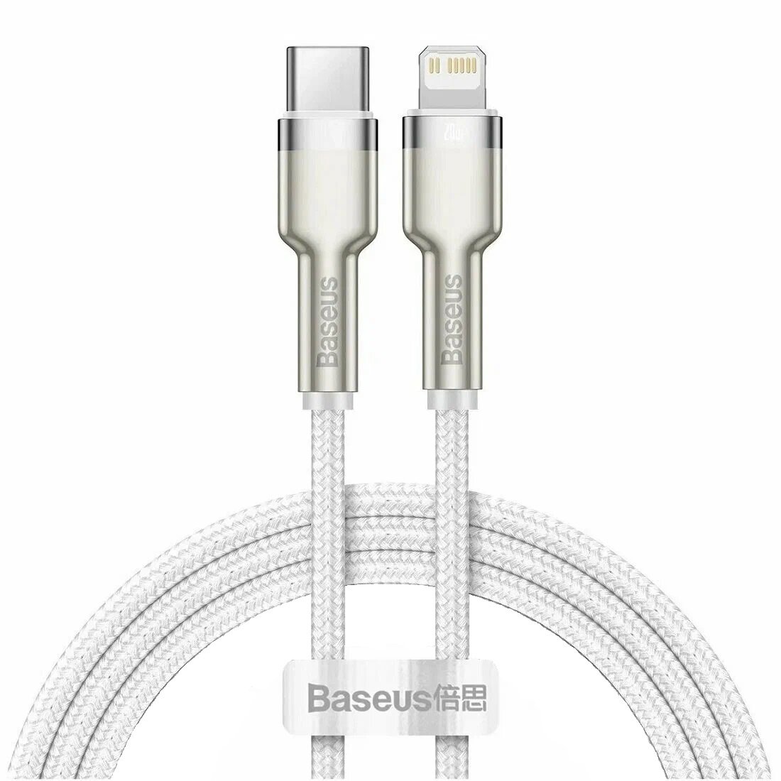 Кабель Type-C to IP (Lightning) BASEUS Cafule Series Quality Zinc Alloy Metal Data Cable 20W 1м, белый (CATLJK-A02)