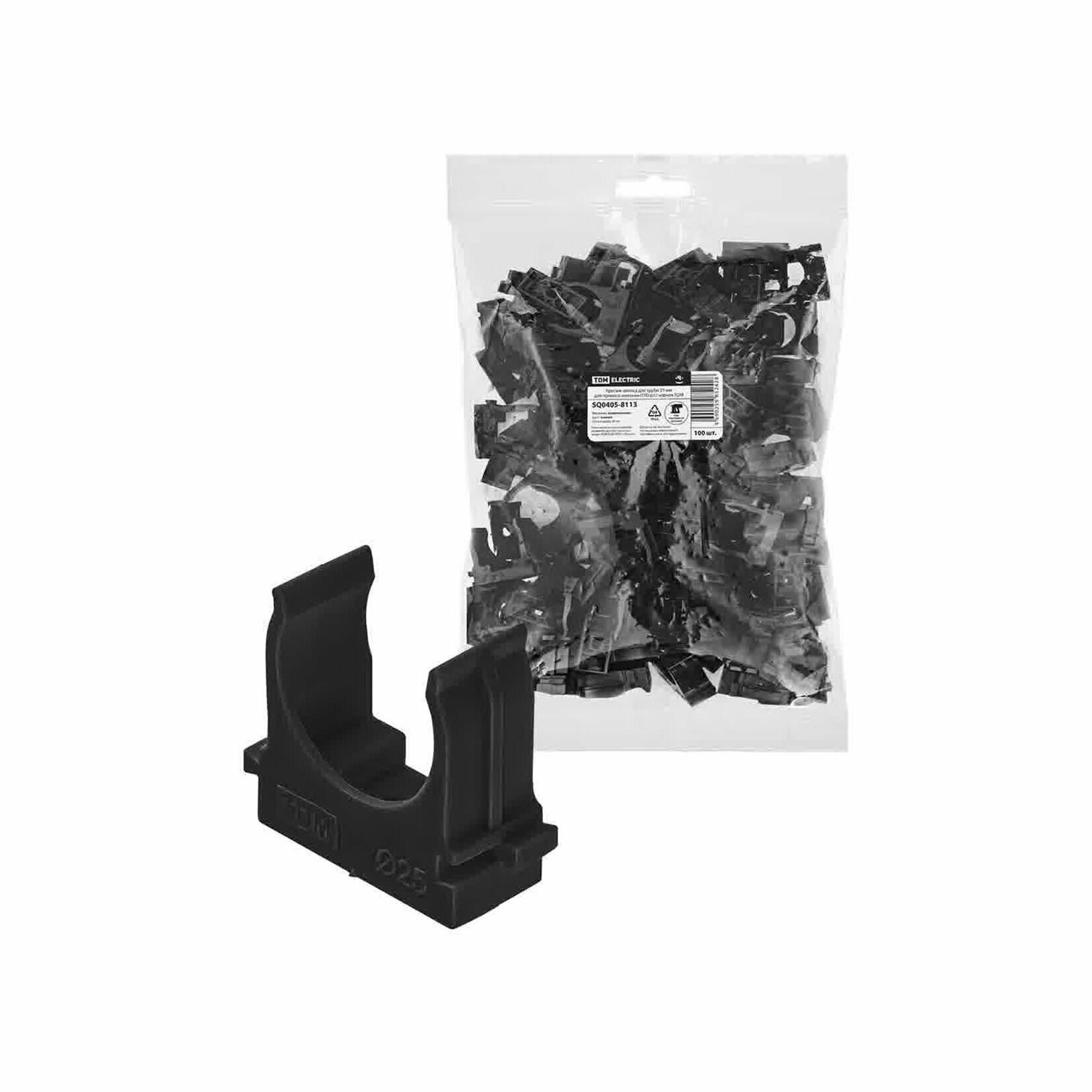 Крепеж-клипса для трубы 25 мм для прямого монтажа (100 шт.) черная, TDM SQ0405-8113 (100 шт.)