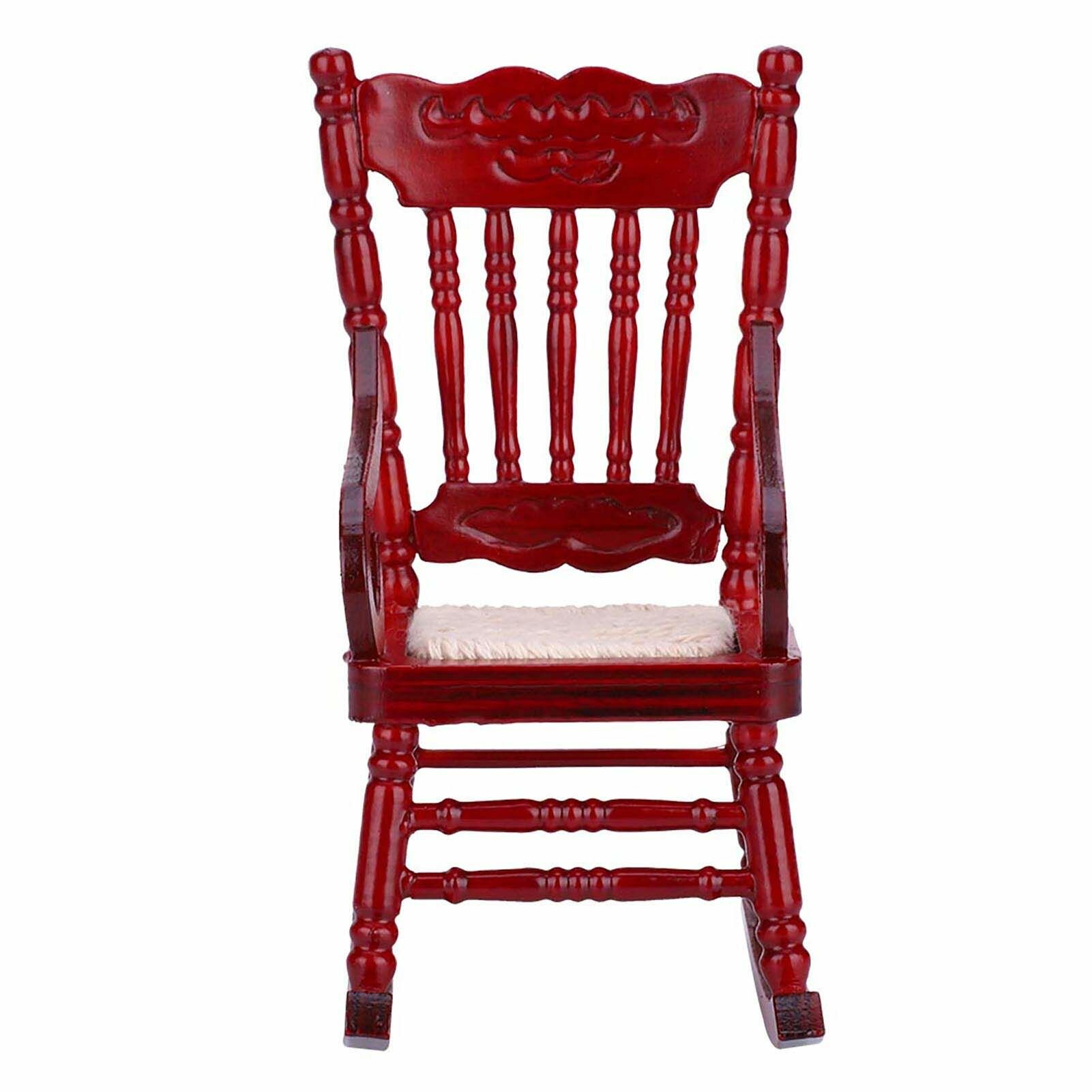 Плетеное кресло-качалка для кукольного домика в масштабе 1:12, мебель для вееров из красного дерева, миниатюры
