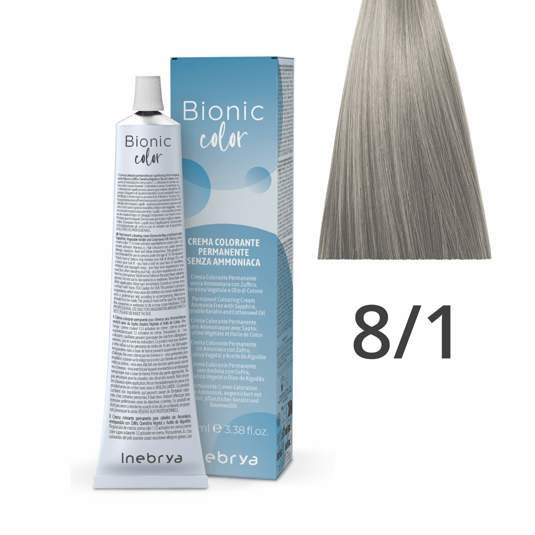 Краска для волос профессиональная без аммиака Inebrya Bionic Color 8/1 Светлый русый Пепельный 100 мл