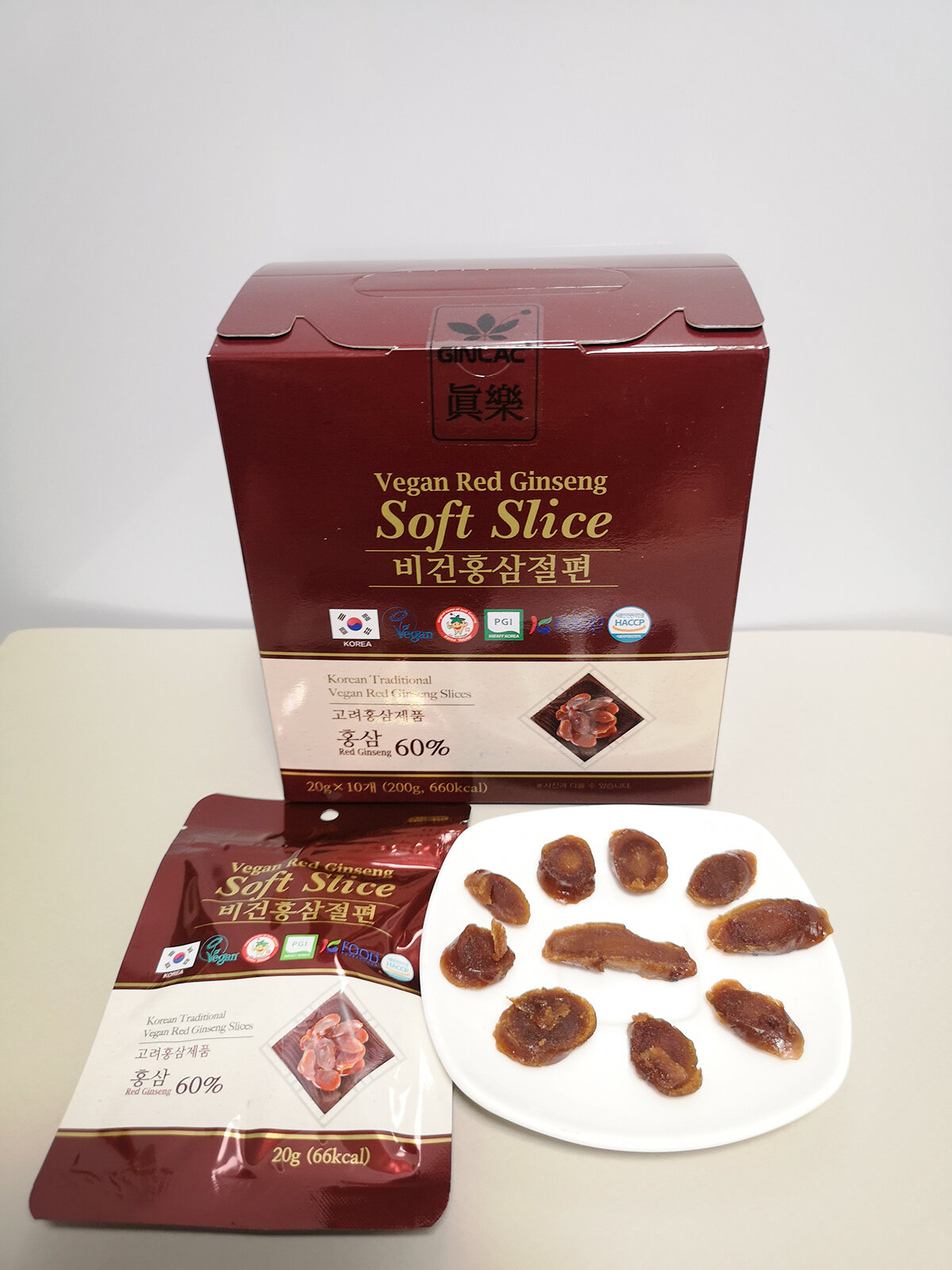 Нежные Веган слайсы из красного корейского женьшеня 200 г. (10 zip-пакетов по 20 г)
