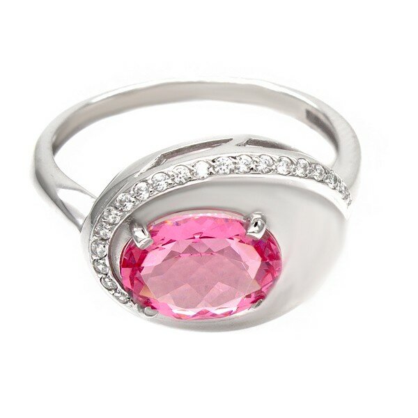 Кольцо, серебро, 925 проба, родирование, фианит, кристалл