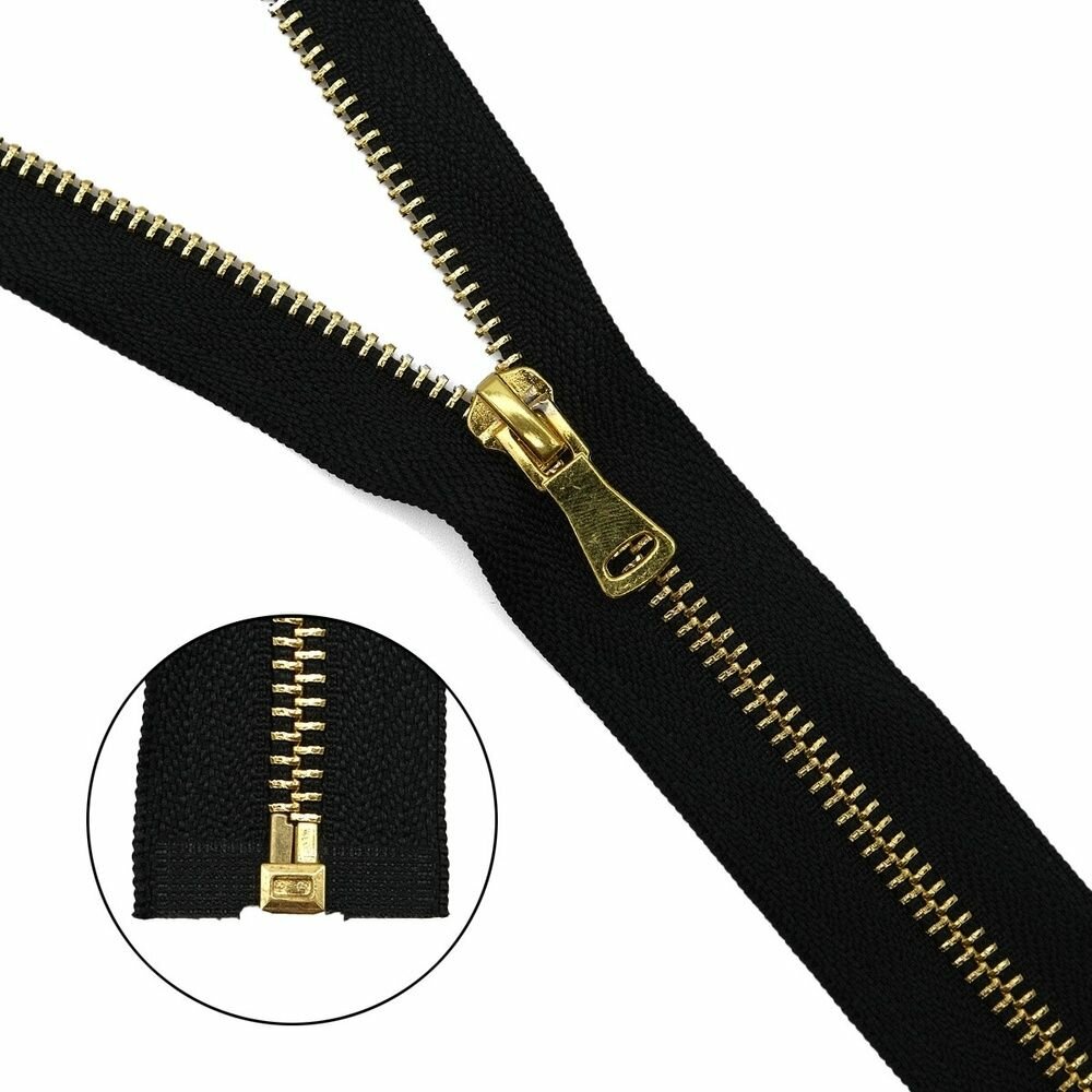 Молния айрис металл-золото, 55 см 580 черный, 5 шт