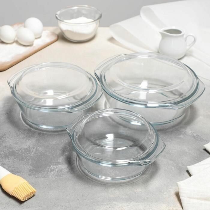 Набор кастрюль для запекания Доляна "Гратен", 3 шт: 0,7 л, 1 л, 1,5 л