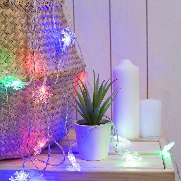 Гирлянда Luazon Lighting Нить, 3 м, "Снежинки большие", 20 LED, свечение мультиколор, фиксинг, USB (MT. IN. DECOR-09.1.09-4)