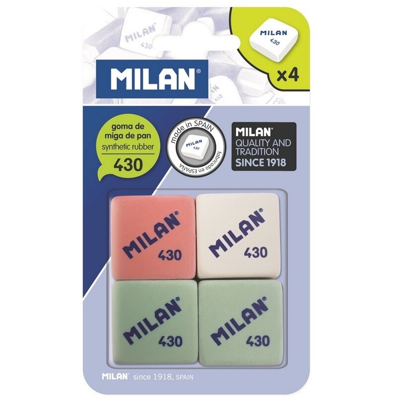 Ластик Milan каучук, 4 штуки в блистере (BMM9215)