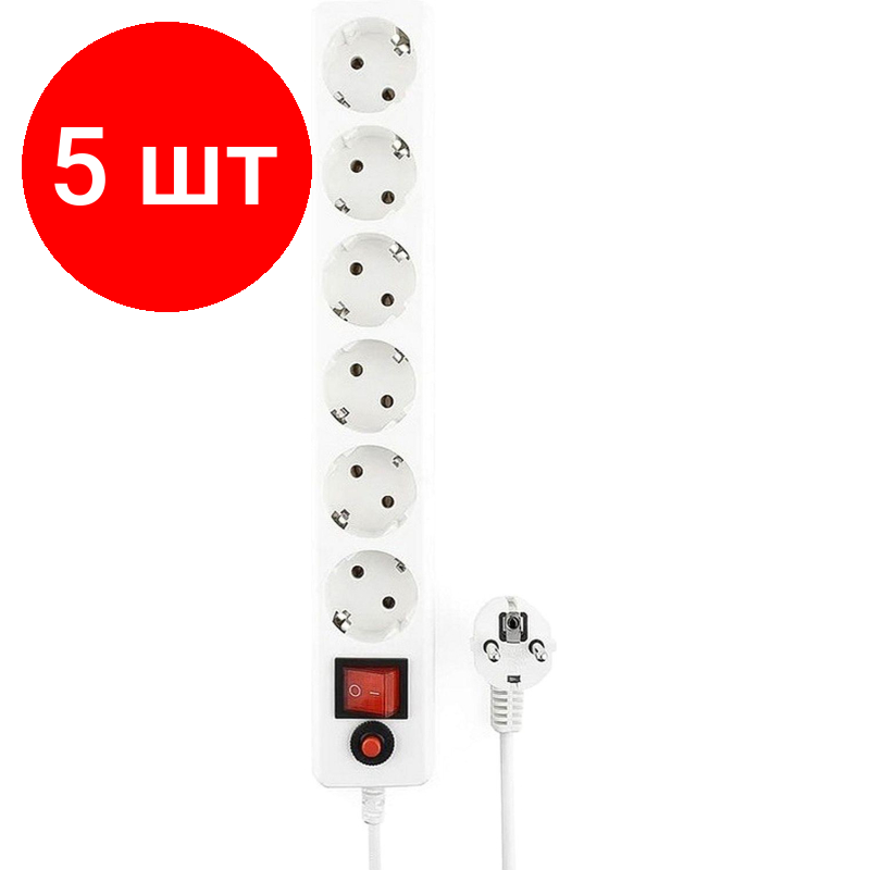 Комплект 5 штук, Сетевой фильтр Гарнизон ECL-6-W-5 6р/5м, 10А, ур. защиты 4, белый