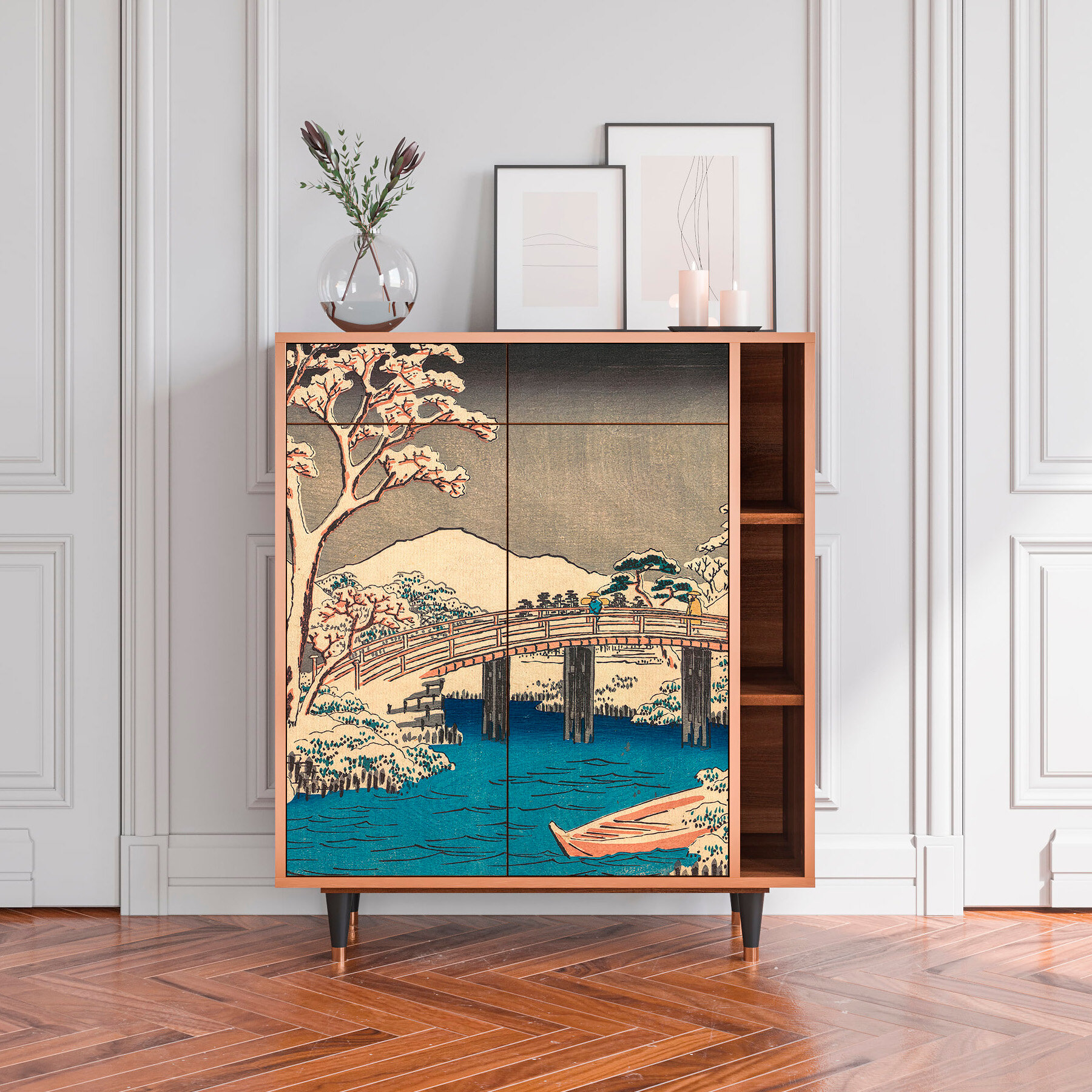 Комод - STORYZ - BS6 Katabira River by Utagawa Hiroshige, Размер - 94 x 110 x 41 см, Цвет корпуса - , Орех