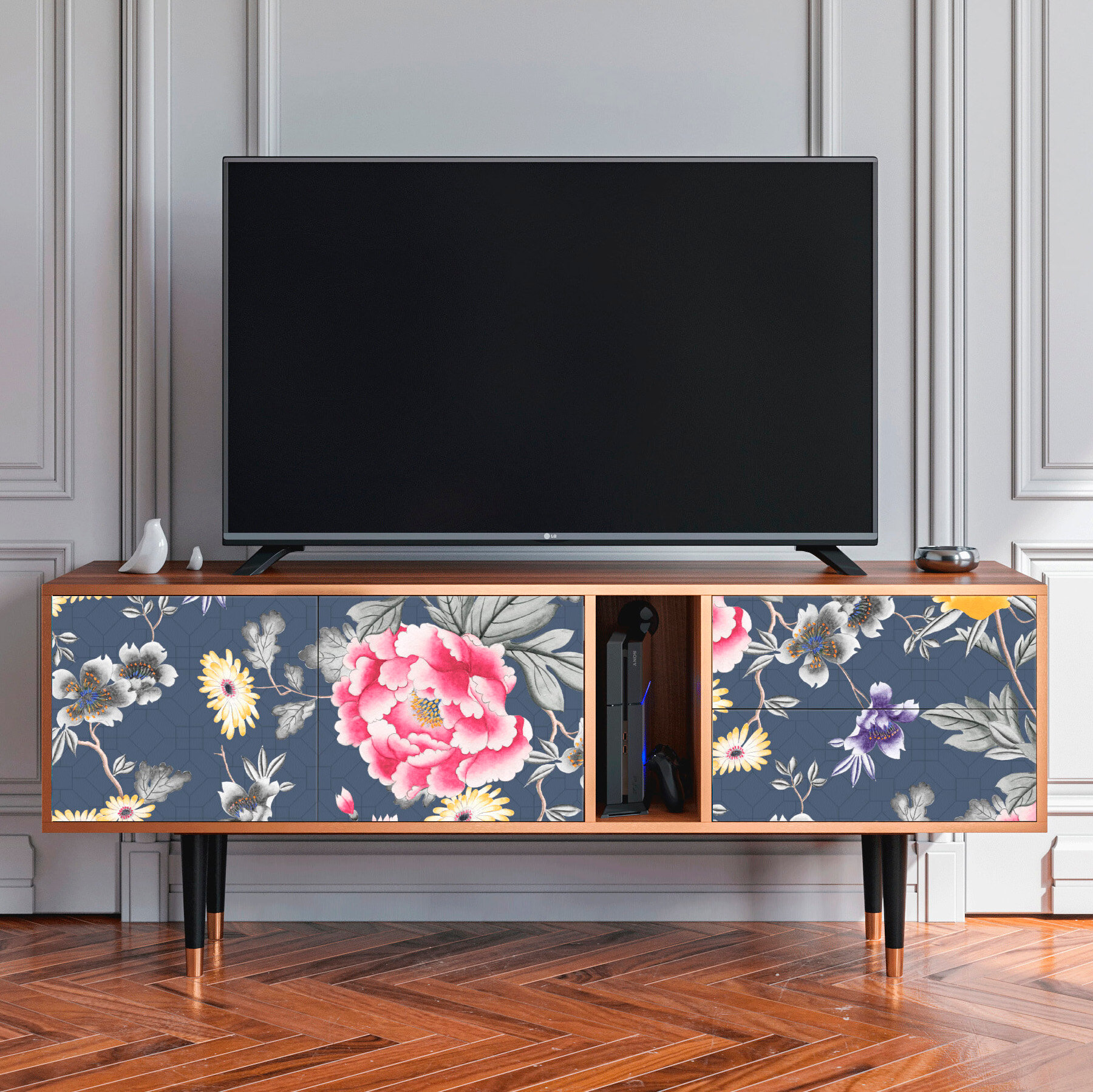 ТВ-Тумба - STORYZ - T1 Dark Flower Bed, Размер - 170 x 69 x 48 см, Цвет корпуса - , Орех