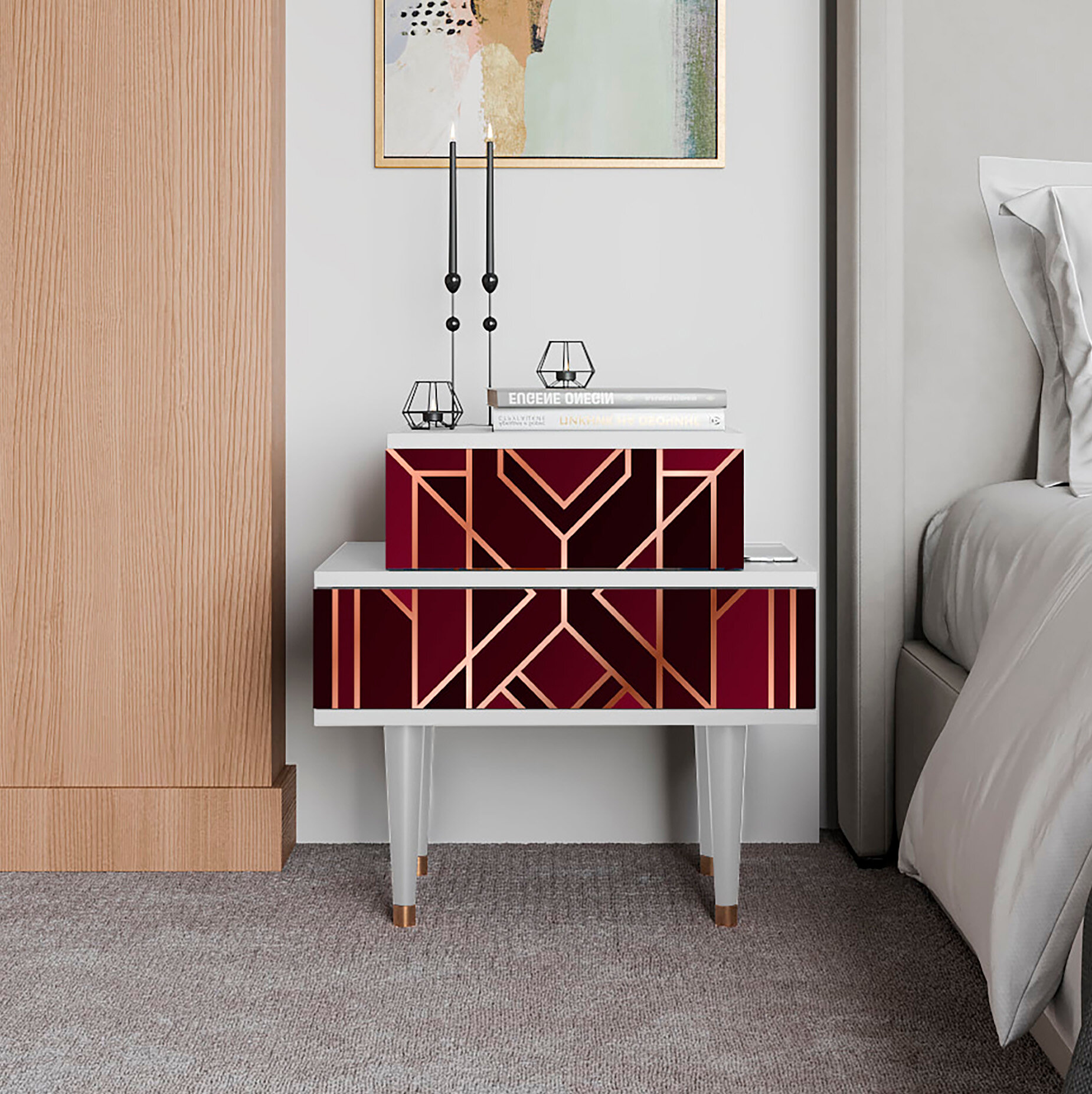 Прикроватная тумба - STORYZ - NS1 Burgundy Jewelery, Размер - 58 x 58 x 41 см, Цвет корпуса - , Белый