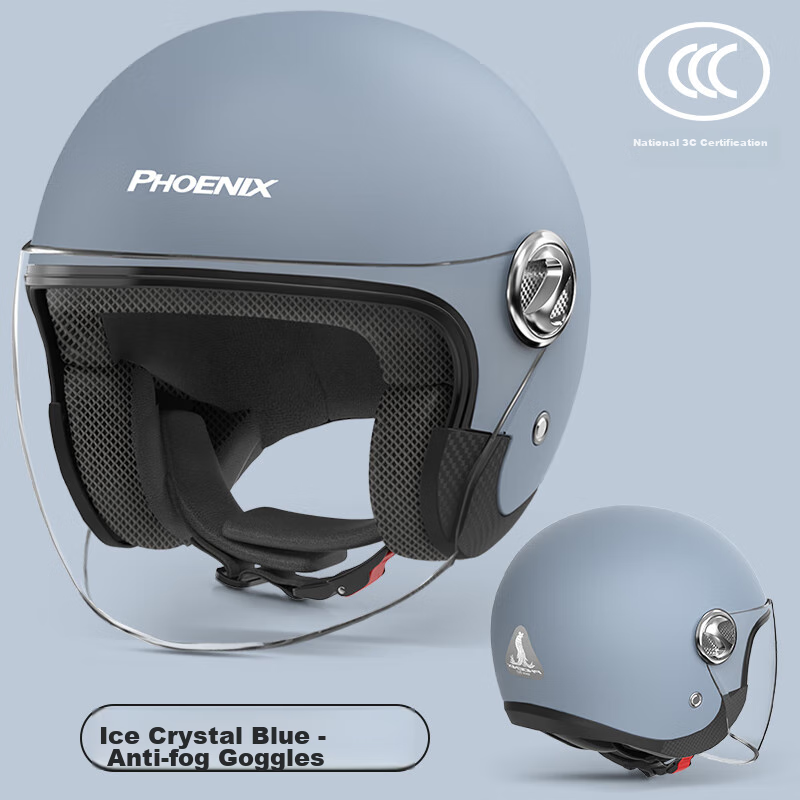 Phoenix 3C Certified Electric Motorcycle Helmet, Retro Style 888, Indigo Blue, Unisex All-Season, for Electric Scooters, 3/4 Half Helmet, Winter Riding Safety Helmet, One Size Fits All
