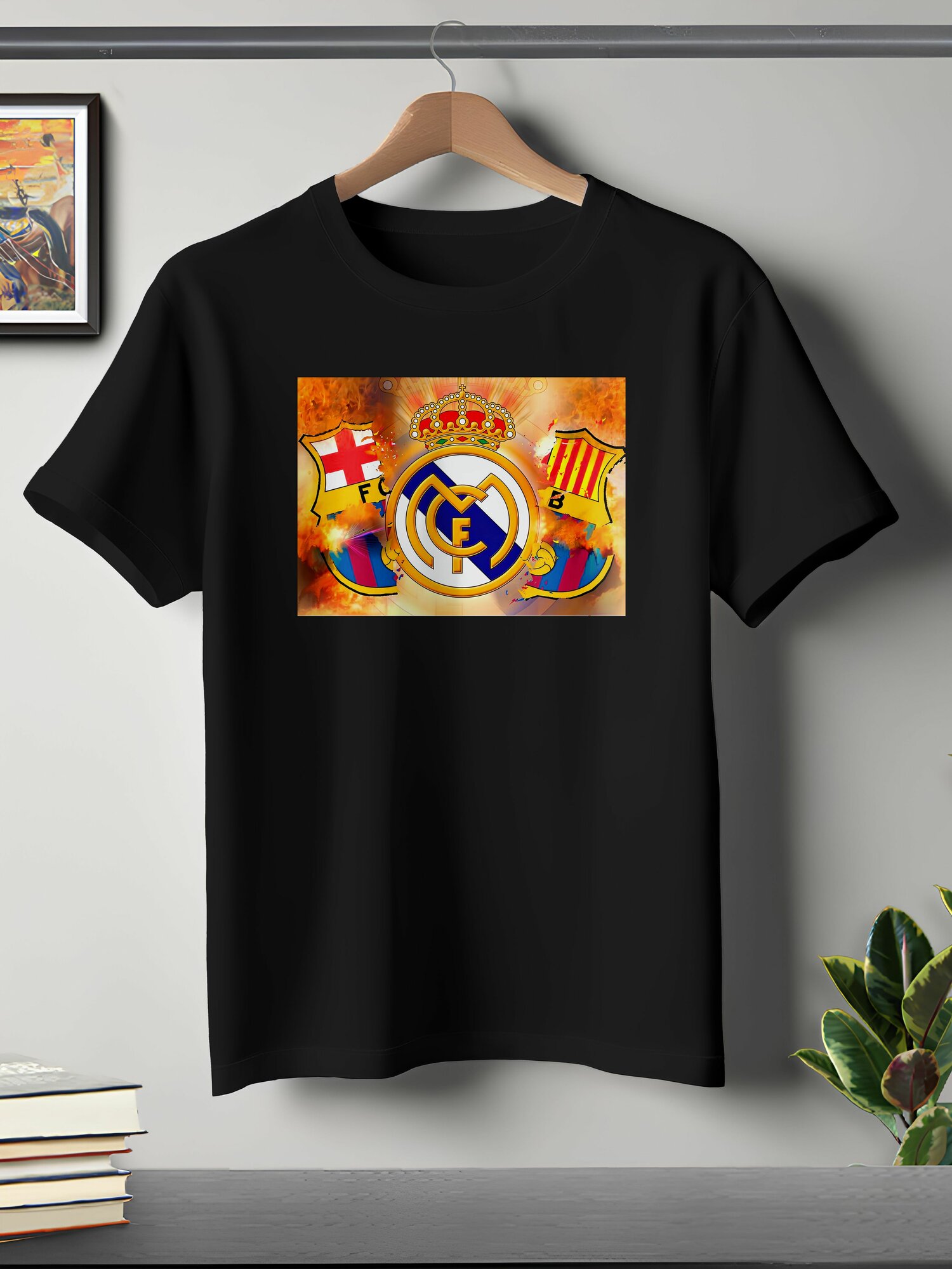 Футболка ONEQ унисекс 56-58 (3XL) размер с принтом Реал Мадрид, черная