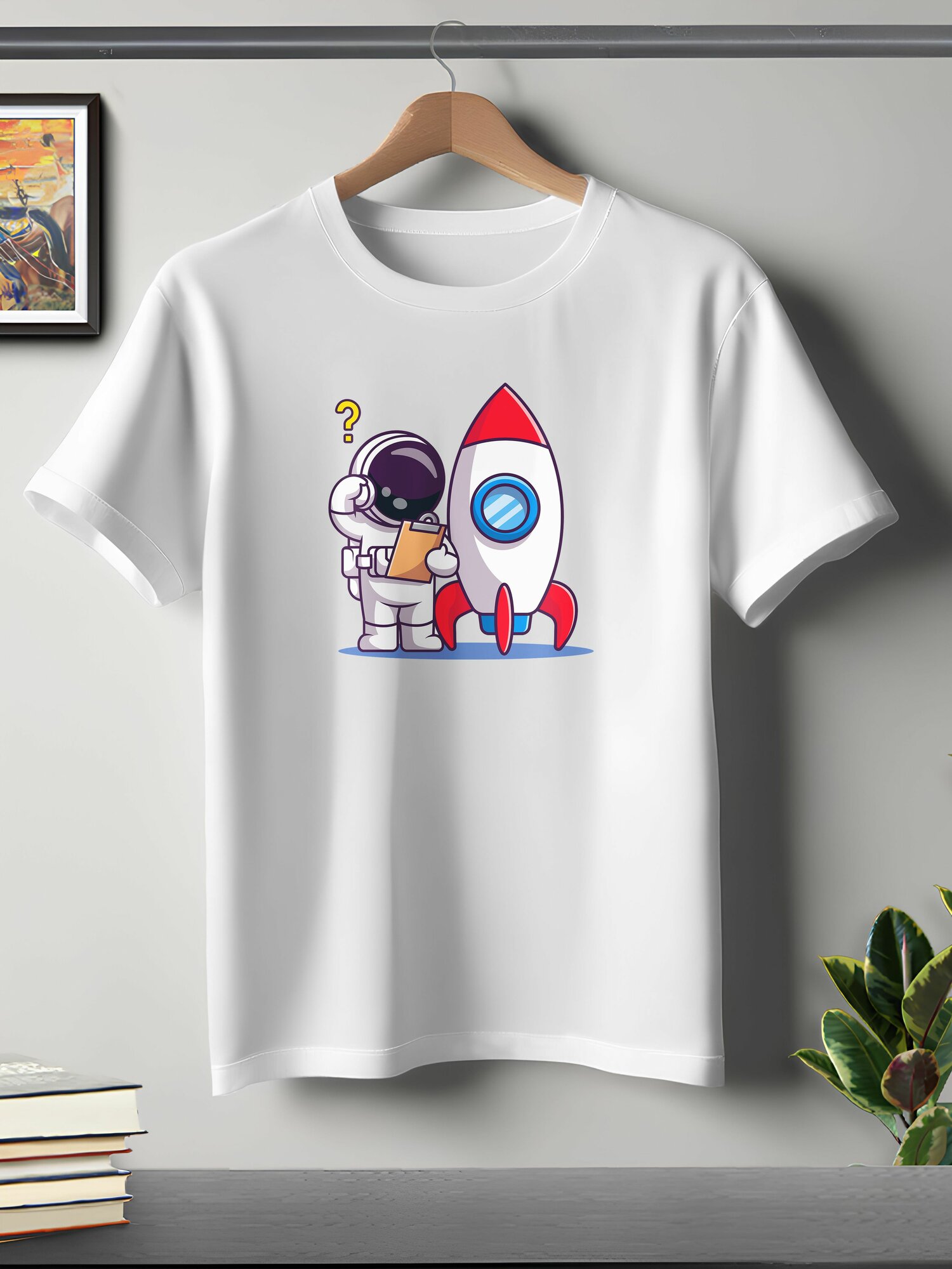 Футболка ONEQ унисекс 50-52 (XL) размер с принтом Космонавт, белая