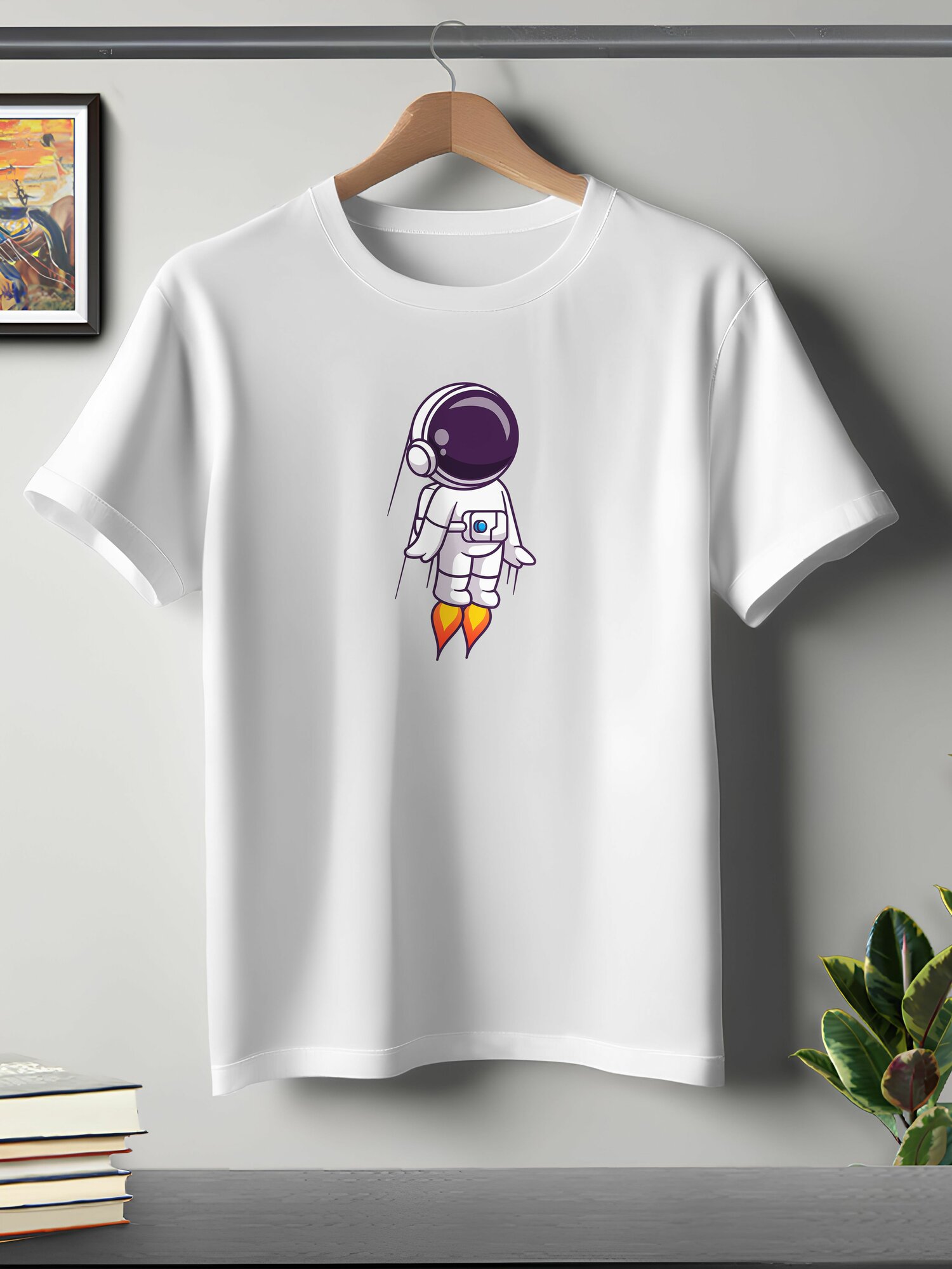 Футболка ONEQ унисекс 52-54 (XXL) размер с принтом Космонавт, белая