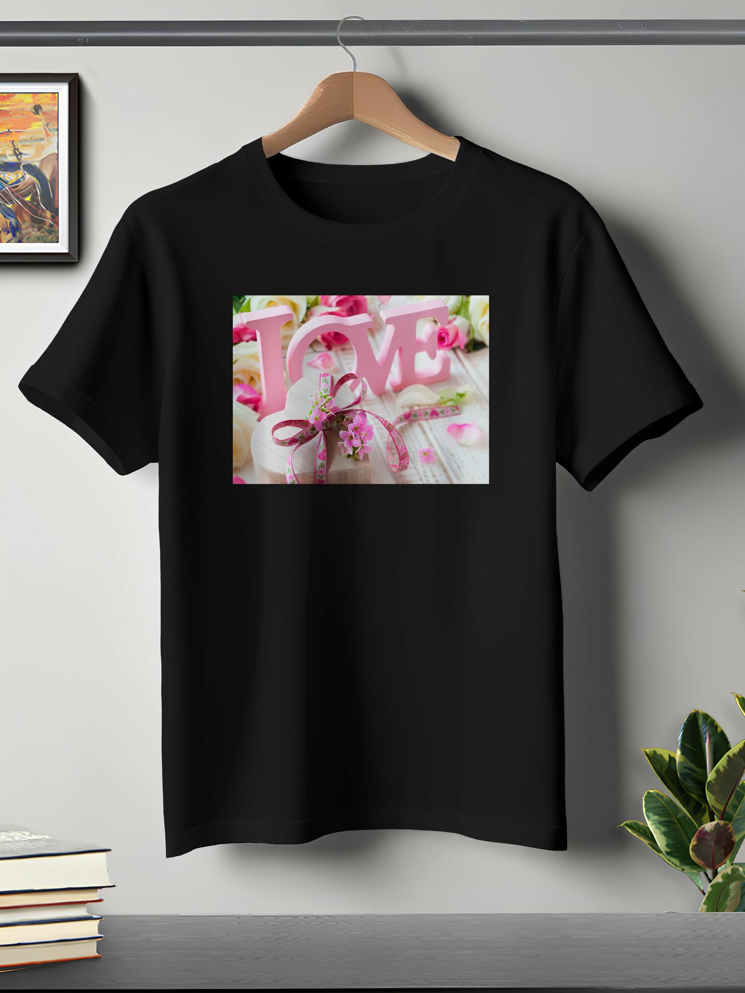 Футболка  Детская ONEQ 164 (14-15) размер с принтом День Святого Валентина, черная