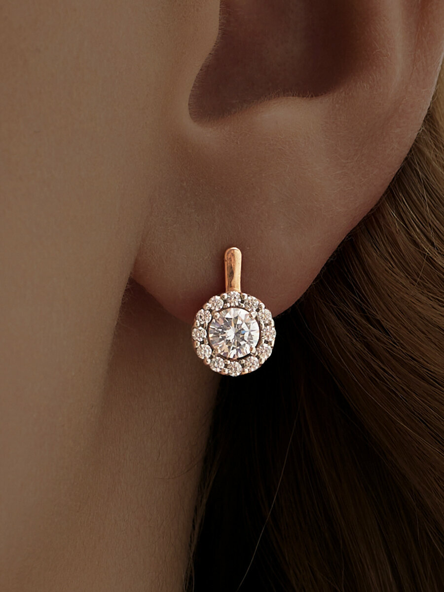 Серьги, серебро, 925 проба, золочение, фианит