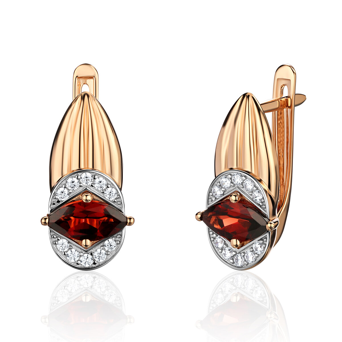 Серьги, красное золото, 585 проба, гранат, фианит