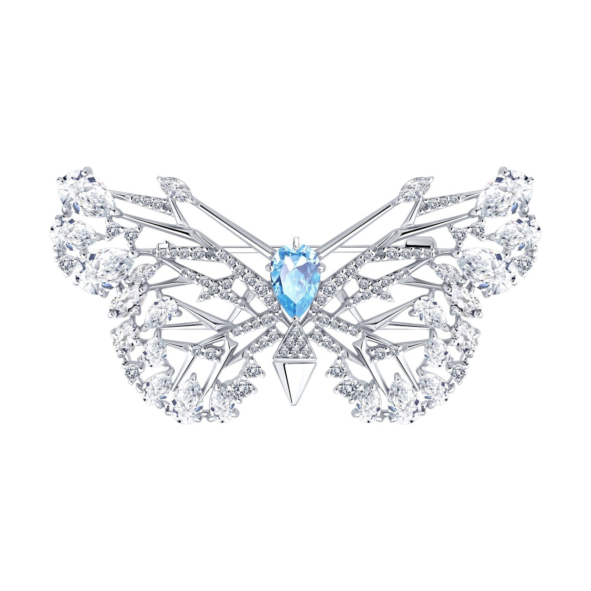 Брошь, серебро, 925 проба, родирование, фианит