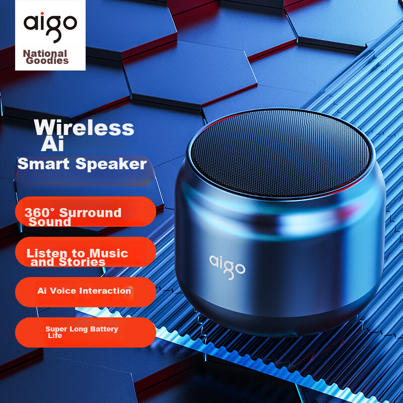 Aigo T98Pro Smart Speaker, Ai Voice Control, Wireless Bluetooth Speaker, Desktop And Portable Subwoofer for Phone And Computer, Supports TWS Connectivity, Matte Silver