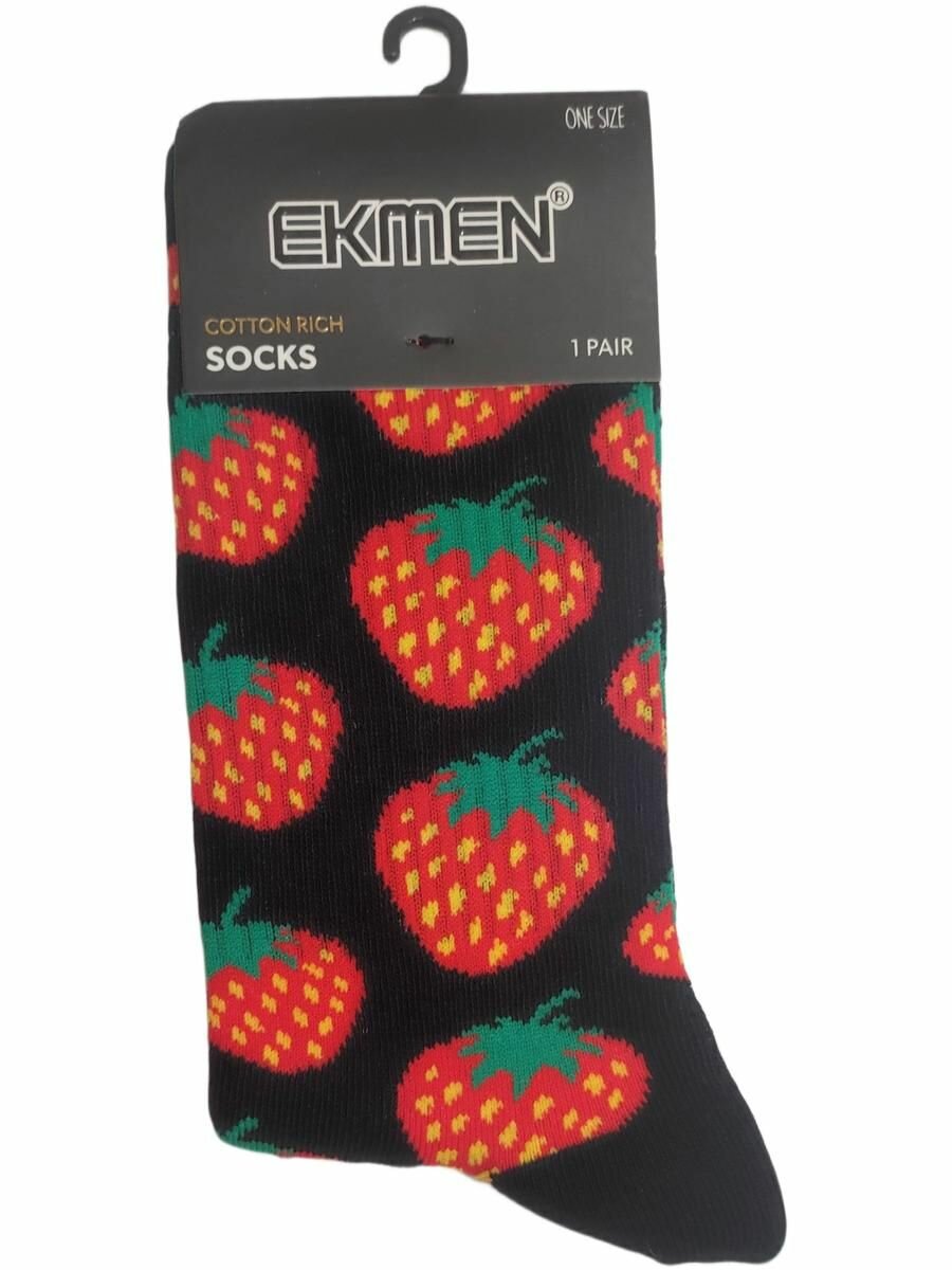 Носки EKMEN Носки с принтом, EKMEN, Клубника, 1 пара, размер для дома, черный — фото 1