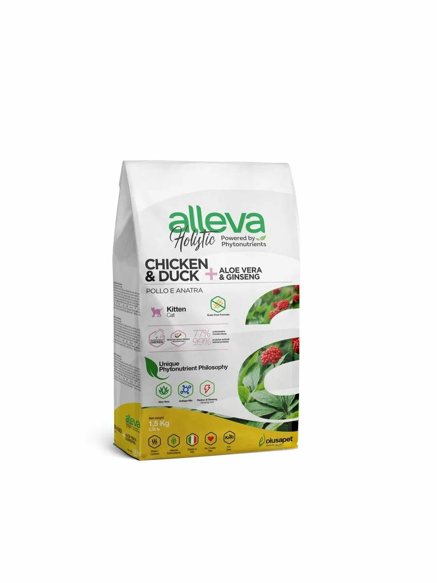 Alleva Holistic Kitten сухой корм для котят с курицей, уткой, алое вера и женьшенем - 1,5 кг