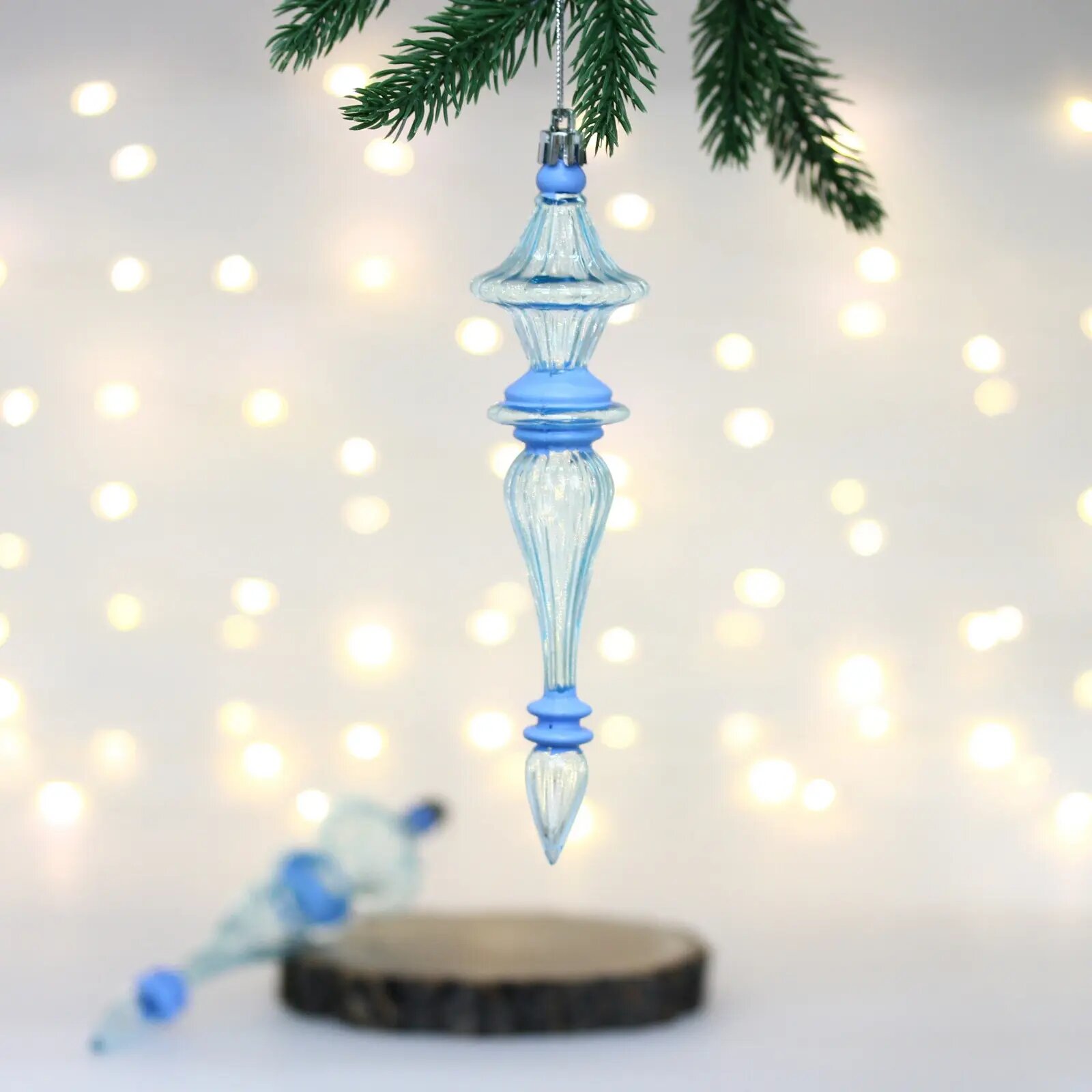 Елочные украшения «Изящные переливы» 4.5*4.5*19 см (набор 2 шт), Голубой, пластик, для елки и декорирования